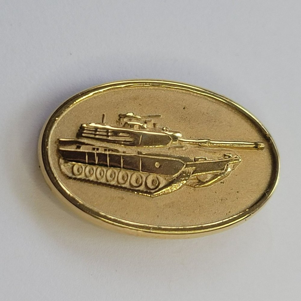 Vintage Military Tank Tie Tack Lapel Pin Gold Tone - Gem